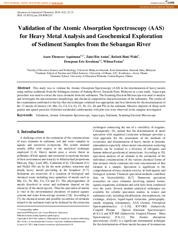 (PDF) Validation of the Atomic Absorption Spectroscopy (AAS) for Heavy ...
