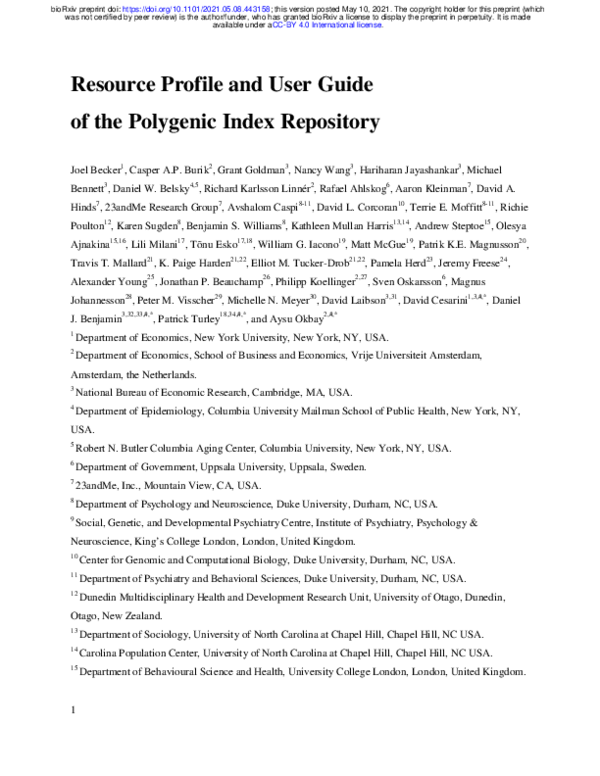 (PDF) Resource Profile and User Guide of the Polygenic Index Repository