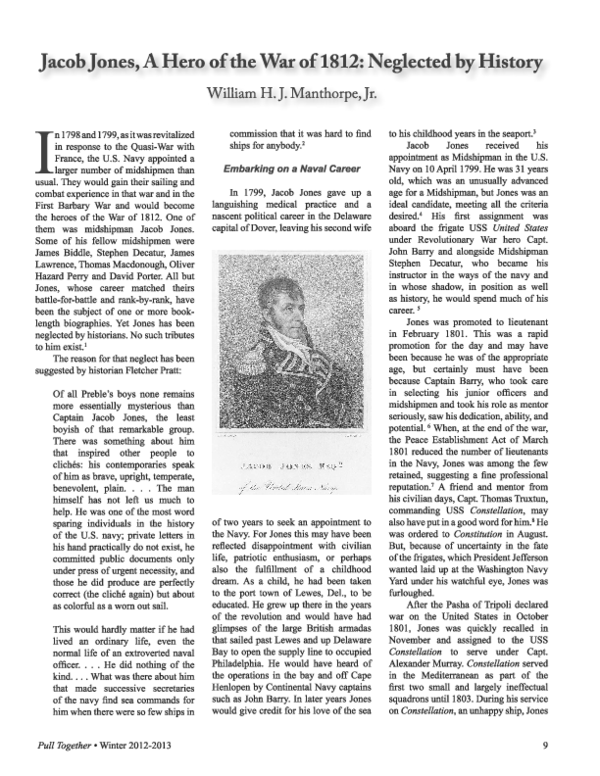 (PDF) Jacob Jones, Naval Hero of 1812; Neglected by History