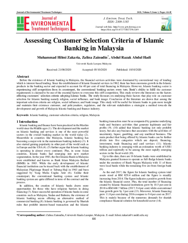 (PDF) Assessing Customer Selection Criteria of Islamic Banking in Malaysia