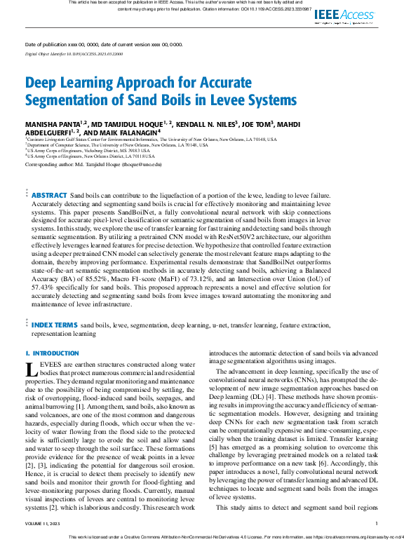 Pdf Deep Learning Approach For Accurate Segmentation Of Sand Boils In
