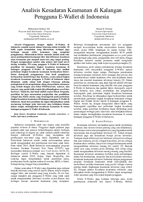 (PDF) Analisis Kesadaran Keamanan di Kalangan Pengguna E-Wallet di Indonesia