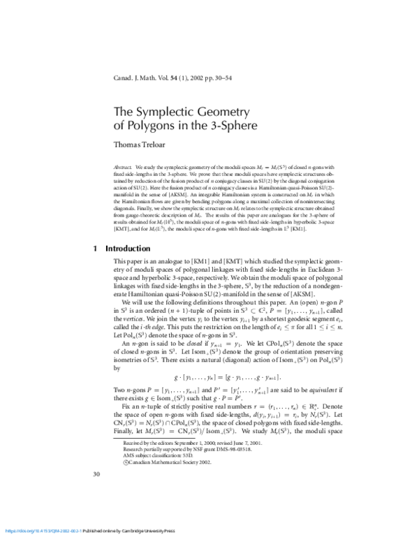 (PDF) The Symplectic Geometry of Polygons in the 3-Sphere