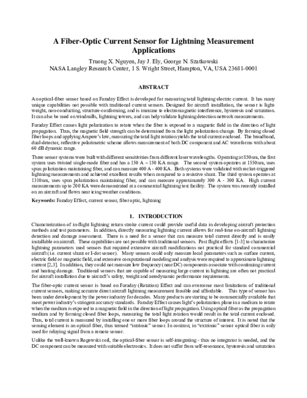 (PDF) A fiber-optic current sensor for lightning measurement applications