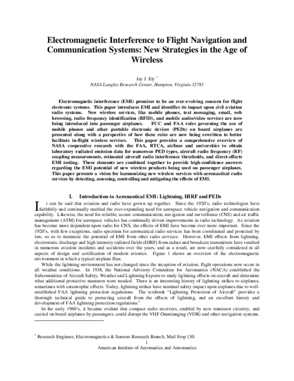 (PDF) Electromagnetic Interference to Flight Navigation and Communication Systems: New ...