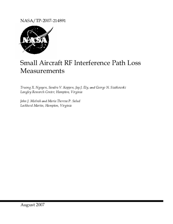 (PDF) Small Aircraft RF Interference Path Loss Measurements | Jay Ely ...