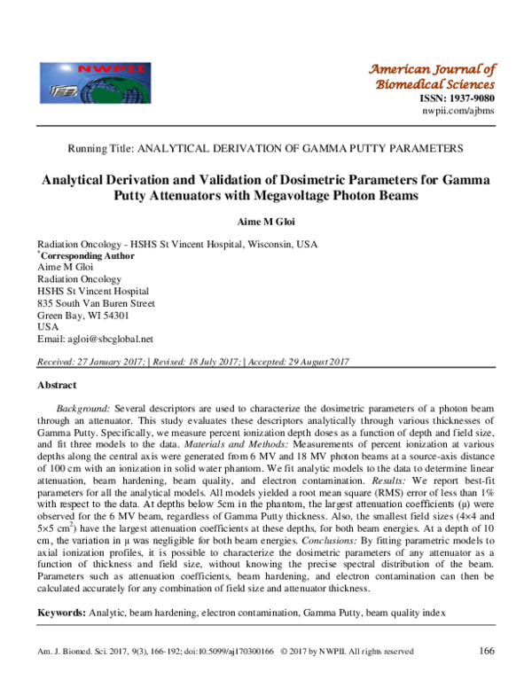 (PDF) Analytical Derivation and Validation of Dosimetric Parameters for Gamma Putty Attenuators ...