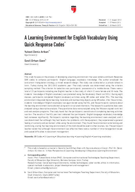 (PDF) A Learning Environment for English Vocabulary Using Quick Response Codes