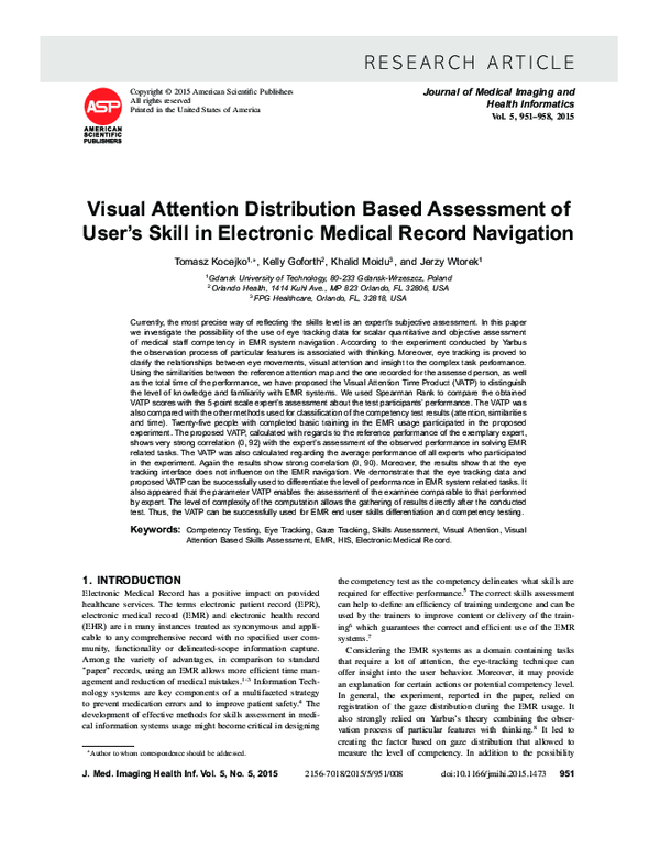 (PDF) Visual Attention Distribution Based Assessment of User's Skill in Electronic Medical ...