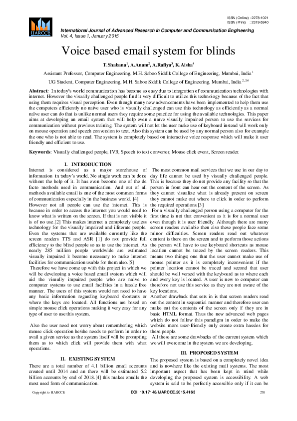 (PDF) Voice based email system for blinds