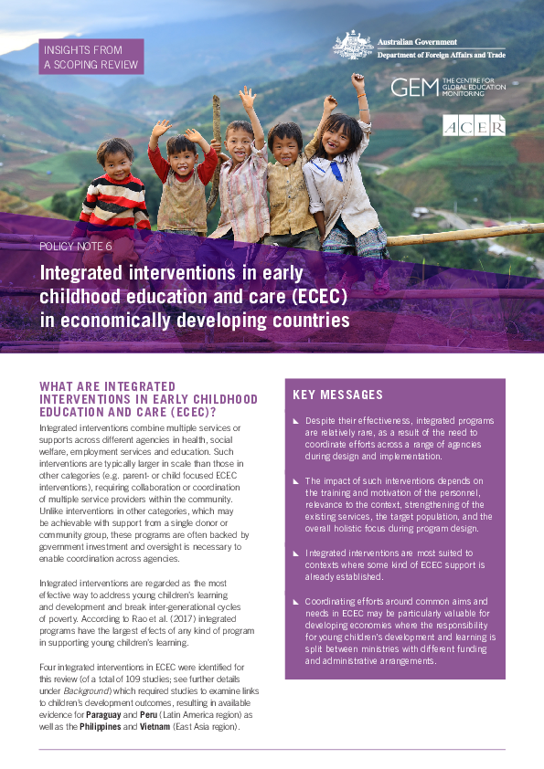 (PDF) Integrated interventions in early childhood education and care (ECEC) in economically ...
