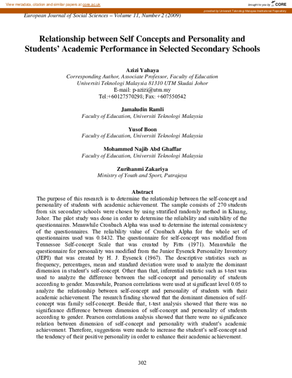 (PDF) Relationship between Self Concepts and Personality and Students ...