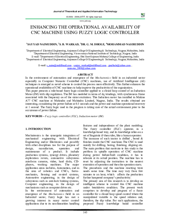 (PDF) Enhancing the Operational Availability of CNC Machine Using Fuzzy Logic Controller