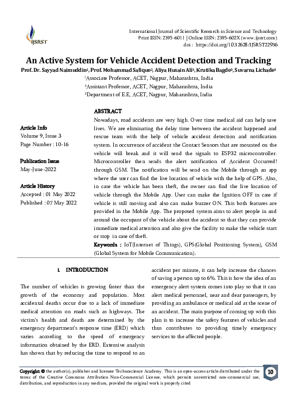(PDF) Vehicle Accident Detection and Tracking System