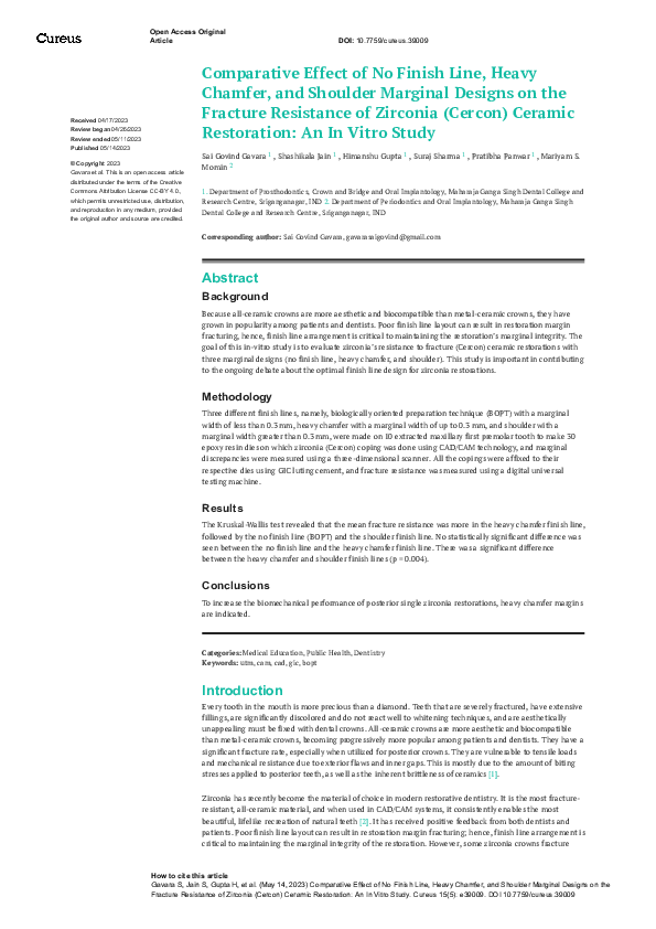 (PDF) Comparative Effect of No Finish Line, Heavy Chamfer, and Shoulder ...