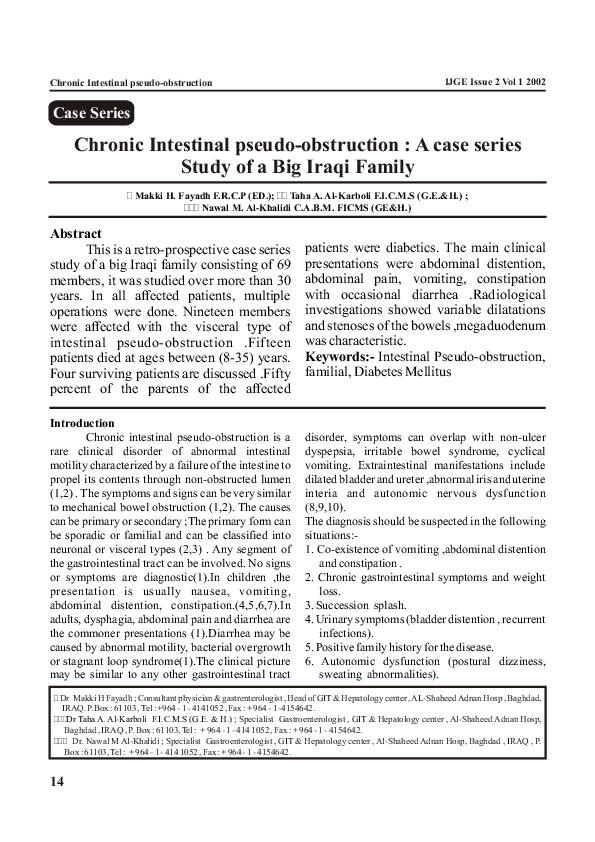 (PDF) Chronic Intestinal pseudo-obstruction : A case series Study of a ...