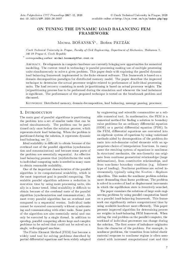Pdf On Tuning The Dynamic Load Balancing Fem Framework