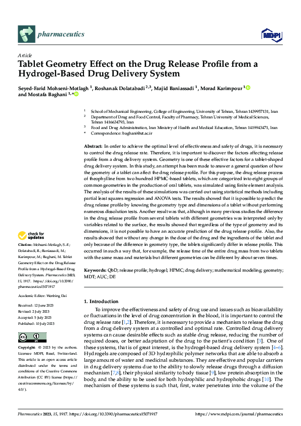 (PDF) Tablet Geometry Effect on the Drug Release Profile from a ...