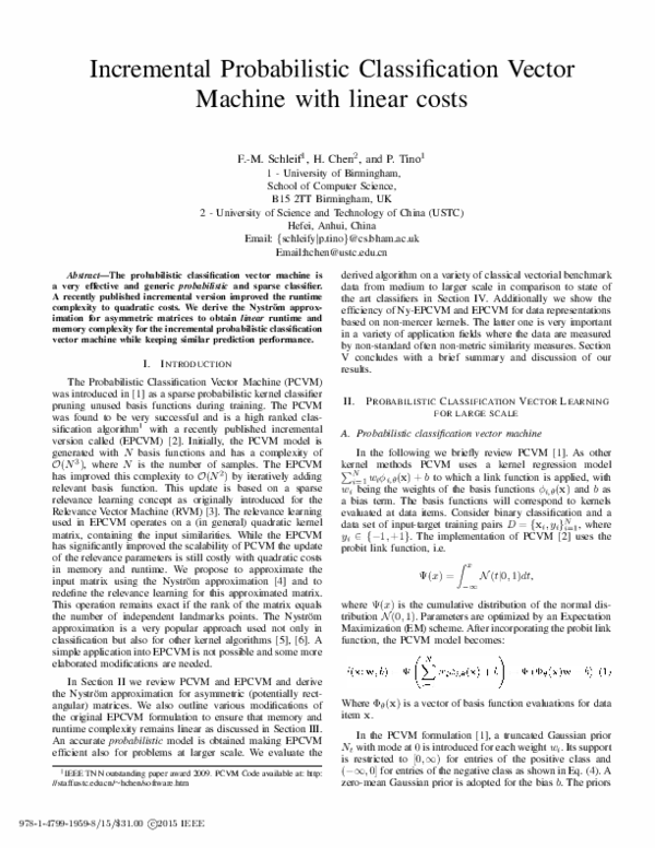 (PDF) Incremental probabilistic classification vector machine with linear costs | Peter Tino ...