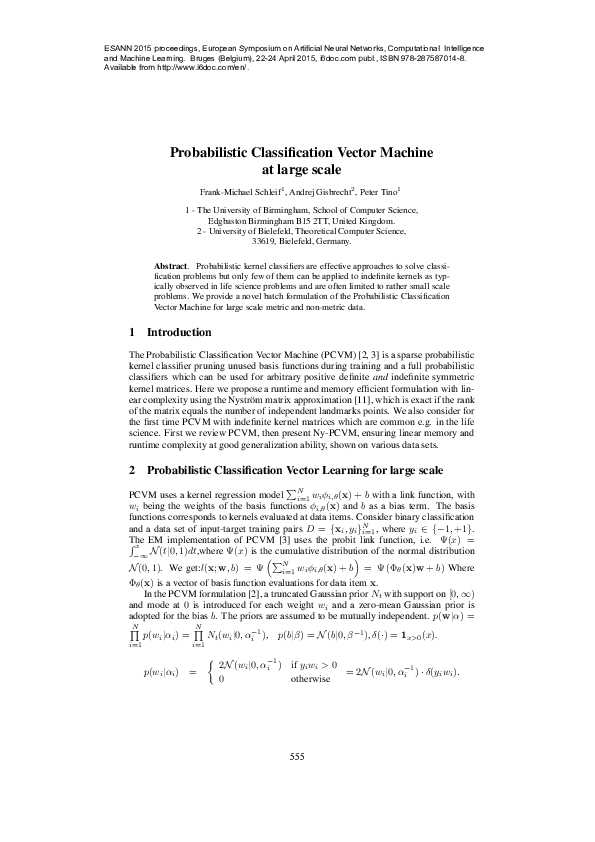 (PDF) Probabilistic Classification Vector Machine at large scale
