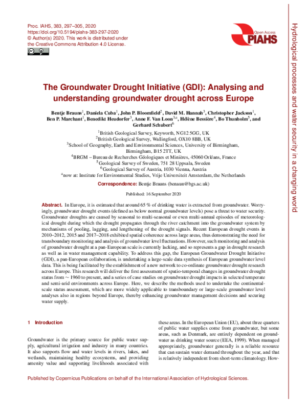 (PDF) The Groundwater Drought Initiative (GDI): Analysing and understanding groundwater drought ...