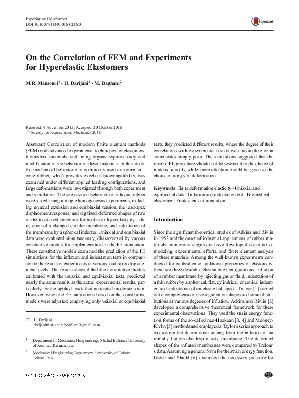 (PDF) On the Correlation of FEM and Experiments for Hyperelastic Elastomers