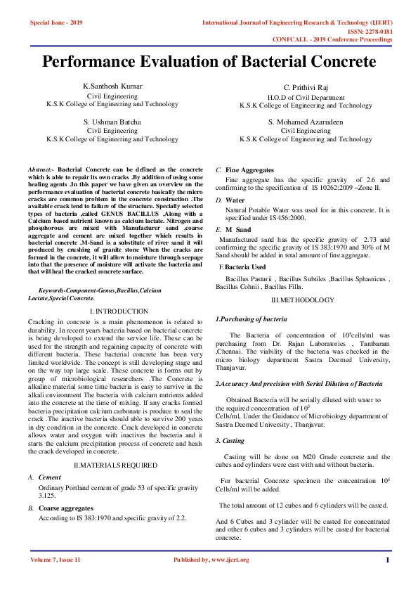 (PDF) Performance Evaluation of Bacterial Concrete | Mohamed Azarudeen ...