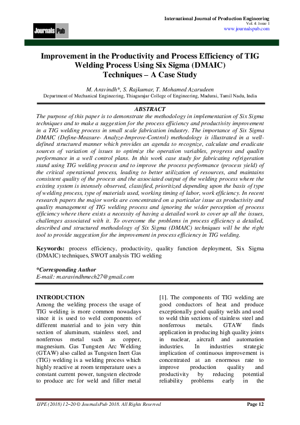 (PDF) Improvement in the Productivity and Process Efficiency of TIG ...