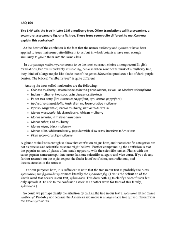 (PDF) Mulberry trees and fig trees: the problem of plant names in the Bible