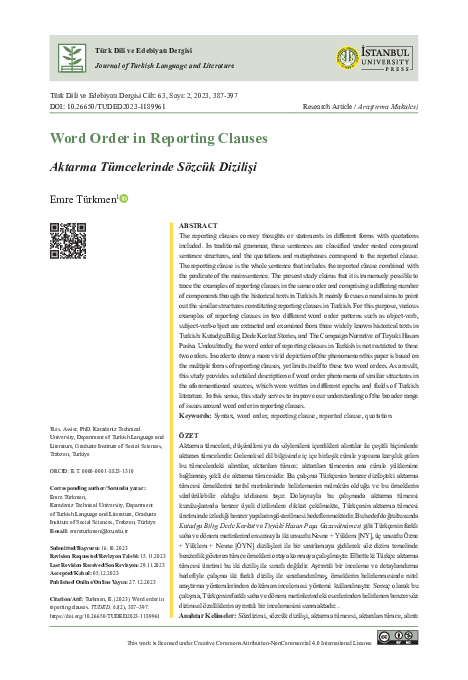 (PDF) Word Order in Reporting Clauses