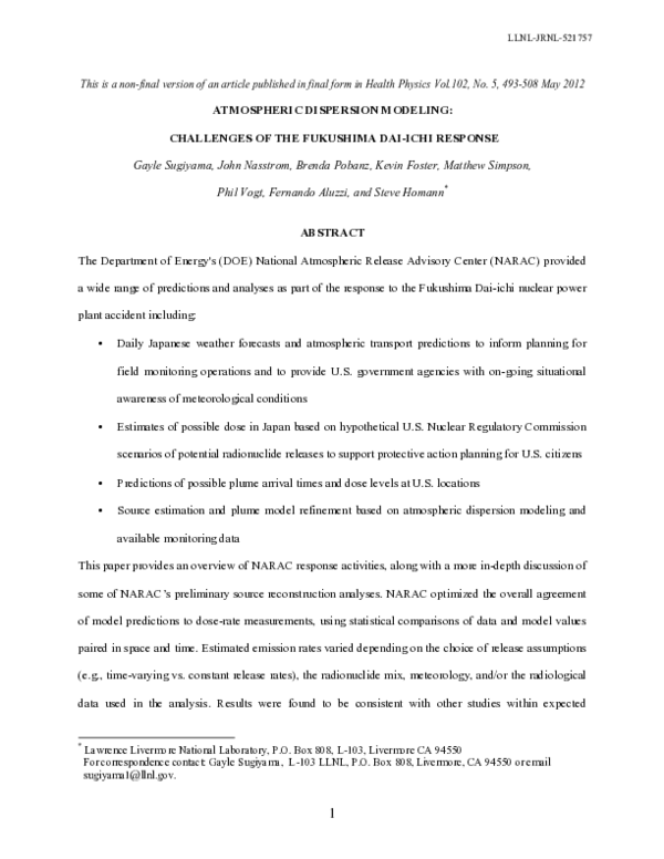 (PDF) Atmospheric Dispersion Modeling