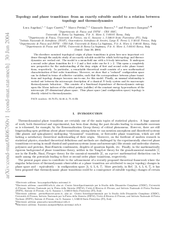 (PDF) Topology and phase transitions: From an exactly solvable model to ...