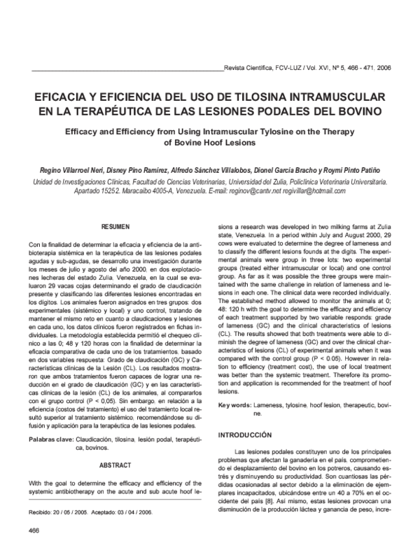 (PDF) Eficacia y eficiencia del uso de tilosina intramuscular en la ...