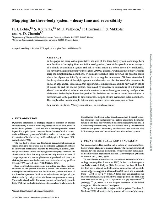 (PDF) Mapping the three-body system - decay time and reversibility