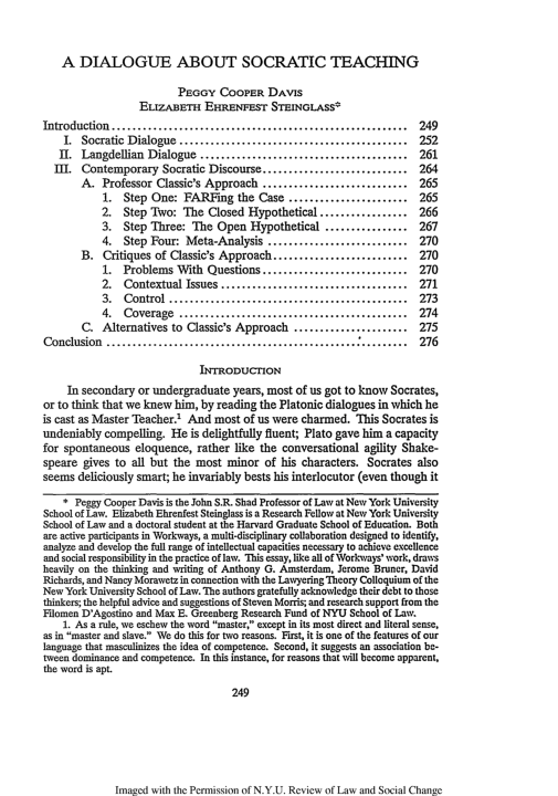 Pdf A Dialogue About Socratic Teaching