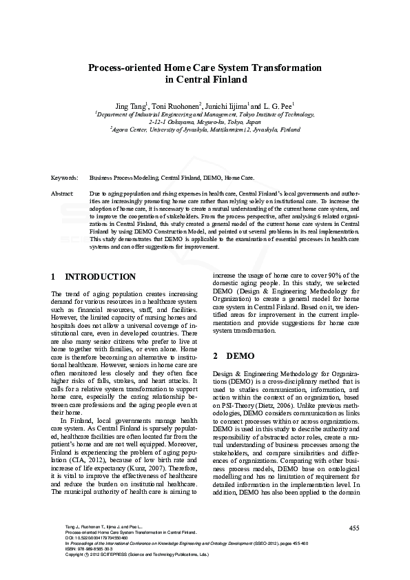 (PDF) Process-oriented Home Care System Transformation in Central Finland