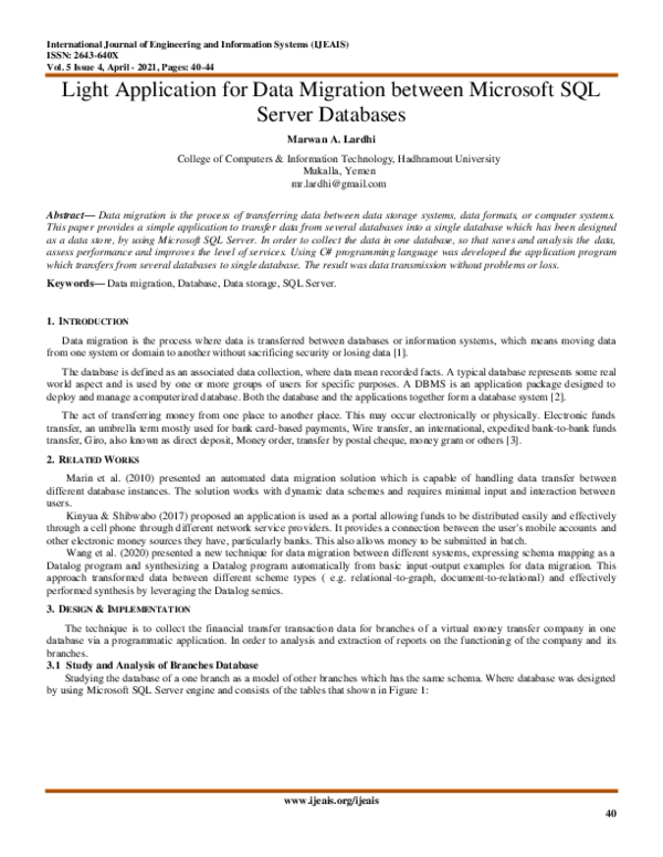 (PDF) Light Application for Data Migration between Microsoft SQL Server Databases