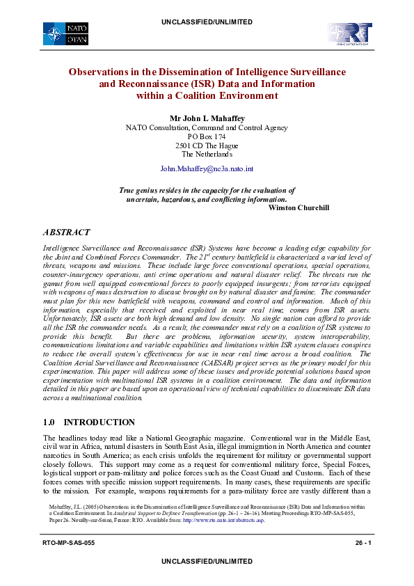 (PDF) Observations in the Dissemination of Intelligence Surveillance ...