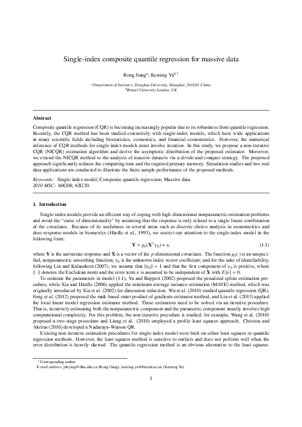 (PDF) Single-index composite quantile regression for massive data