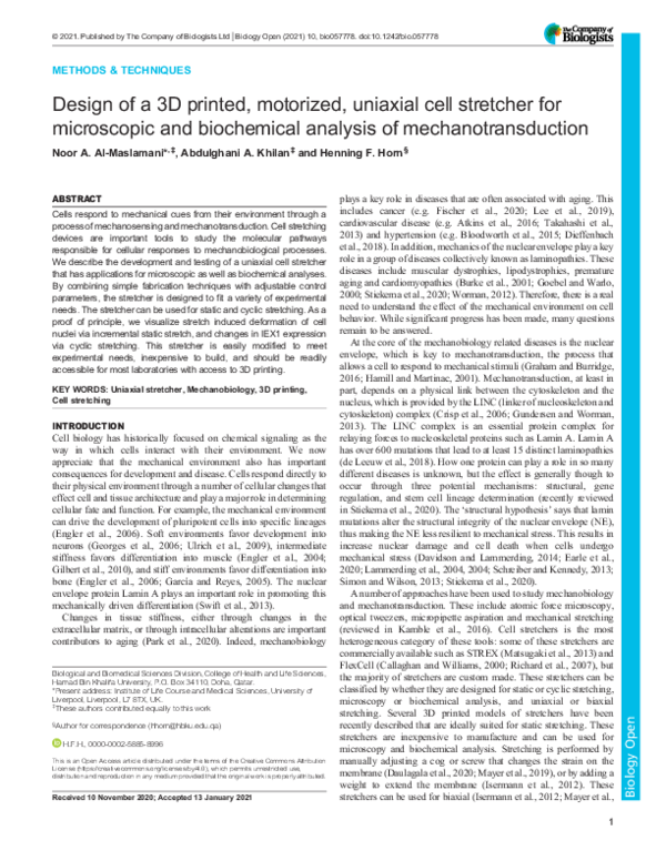 (PDF) Design of a 3D printed, motorized, uniaxial cell stretcher for ...