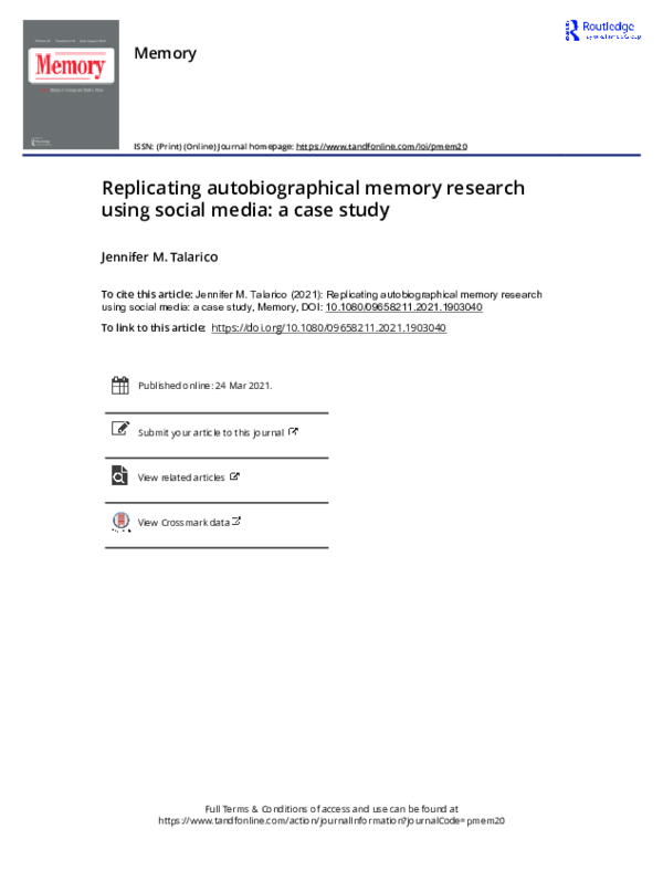 (PDF) Replicating autobiographical memory research using social media ... (PDF) Replicating autobiographical memory research using social media ...
