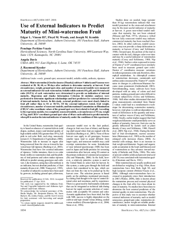 (PDF) Use of External Indicators to Predict Maturity of Mini-watermelon ...