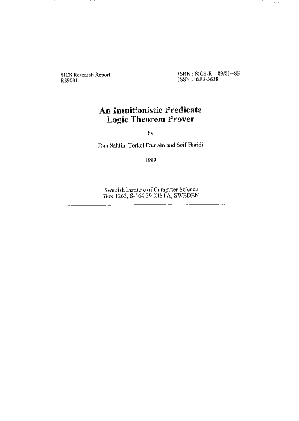 (PDF) An Intuitionistic Predicate Logic Theorem Prover | Dan Sahlin - Academia.edu