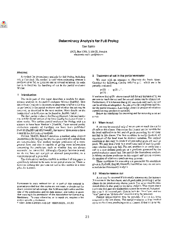 (PDF) Determinacy in Full Prolog with Cut