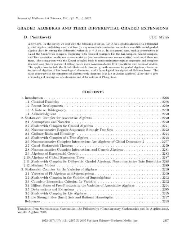 (PDF) Graded algebras and their differential graded extensions