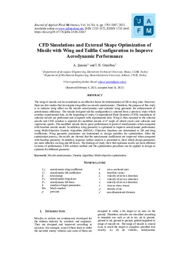 (PDF) CFD Simulations and External Shape Optimization of Missile with Wing and Tailfin ...