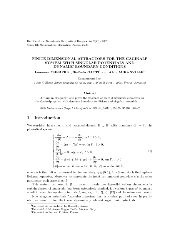 Pdf Finite Dimensional Attractors For The Caginalp System With Singular Potentials And Dynamic