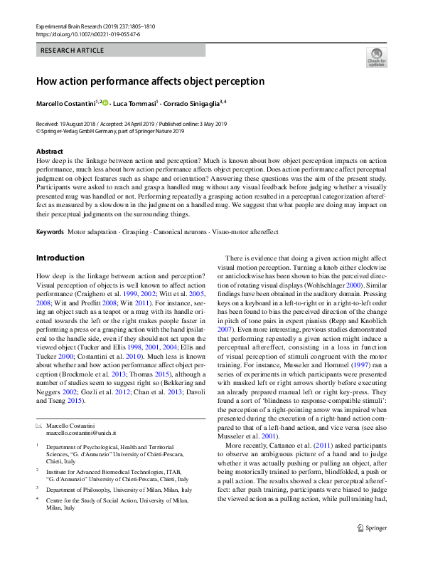 (PDF) How action performance affects object perception