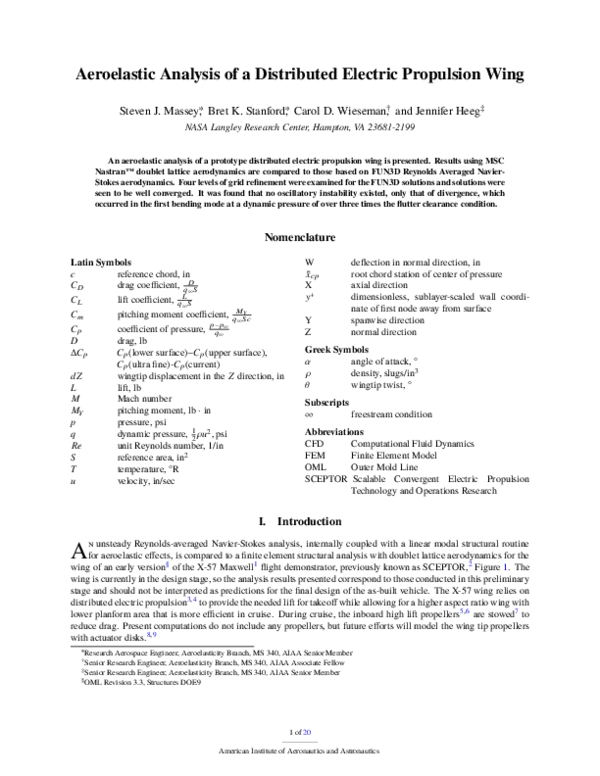 (PDF) Aeroelastic Analysis of a Distributed Electric Propulsion Wing