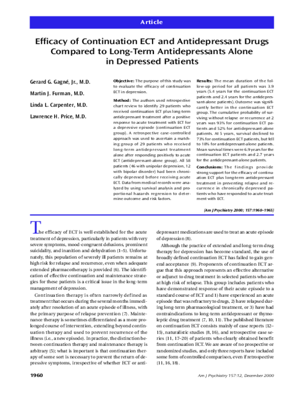 (PDF) Efficacy of Continuation ECT and Antidepressant Drugs Compared to ...